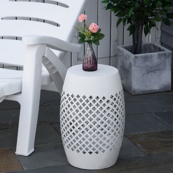12" Steel Outdoor Side Table, Round Hollow Drum Patio End Table, Accent ...