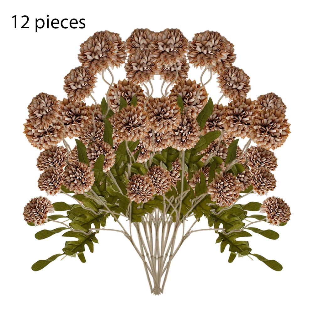12 Stems Faux Kiku Flowers,Autumn Floral Stems Assorted Silk Mums Balls ...