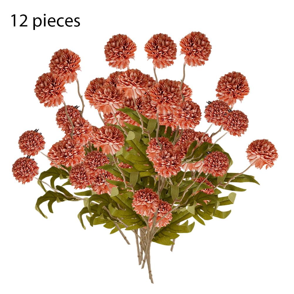 12 Stems Faux Kiku Flowers,Autumn Floral Stems Assorted Silk Mums Balls ...