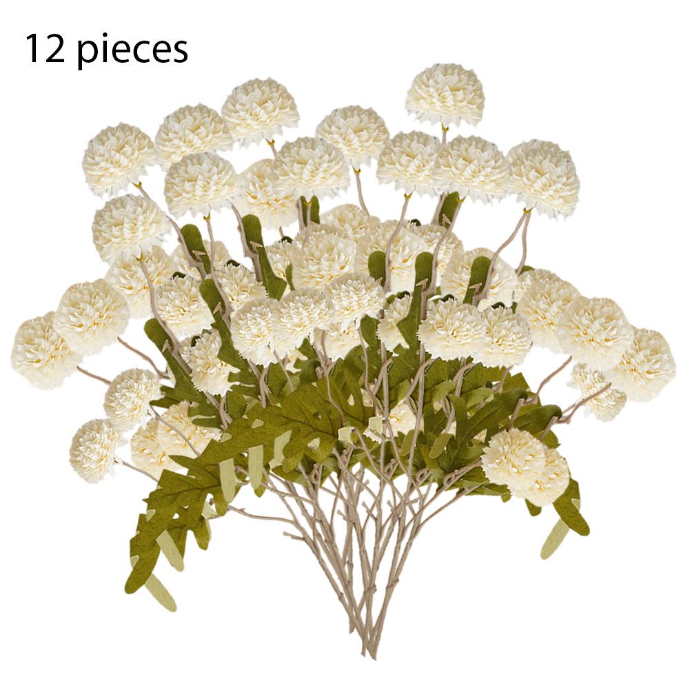 12 Stems Faux Kiku Flowers,Autumn Floral Stems Assorted Silk Mums Balls ...