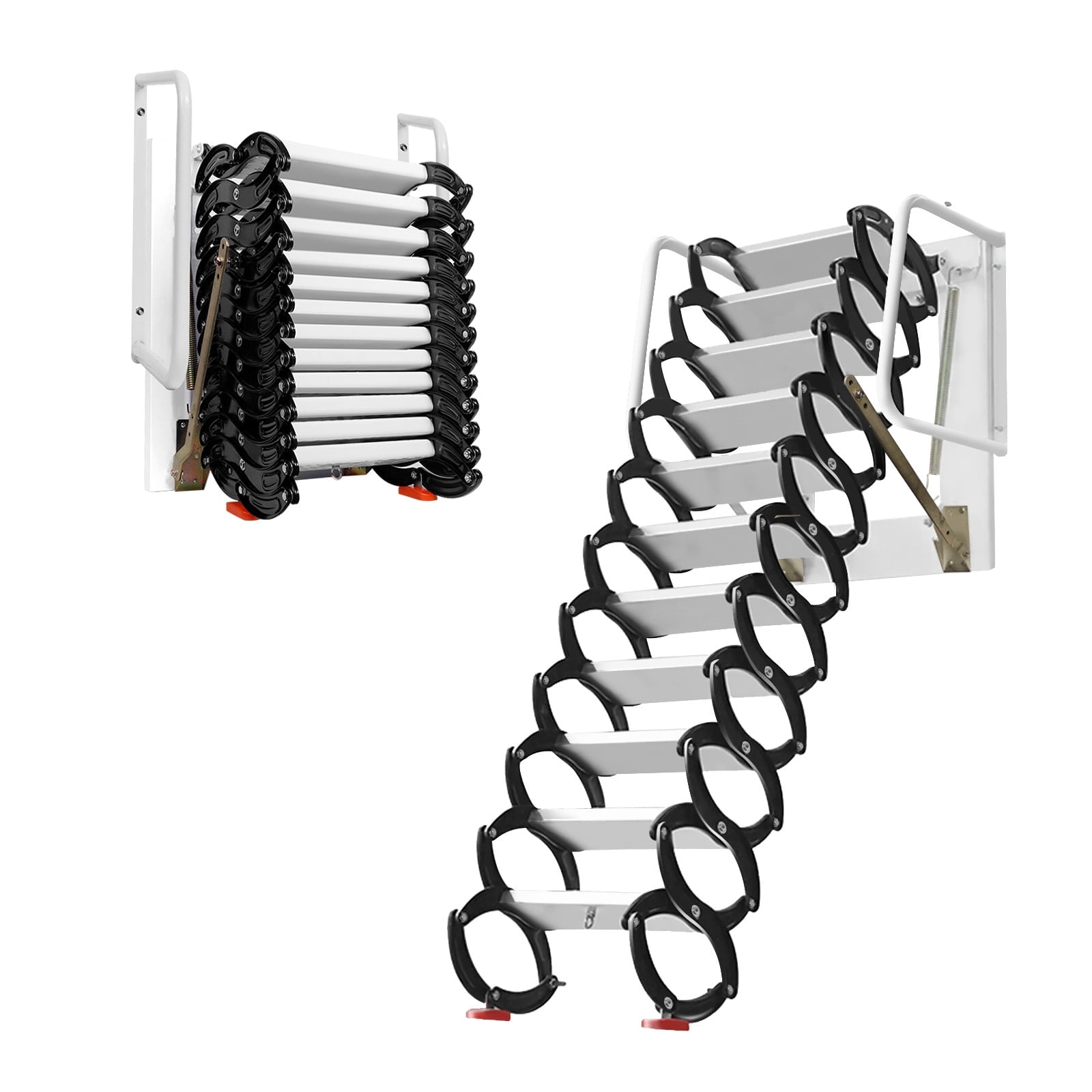 12-Step 10 FT Wall-Mounted Telescoping Folding Attic Ladder, Al-Mg ...