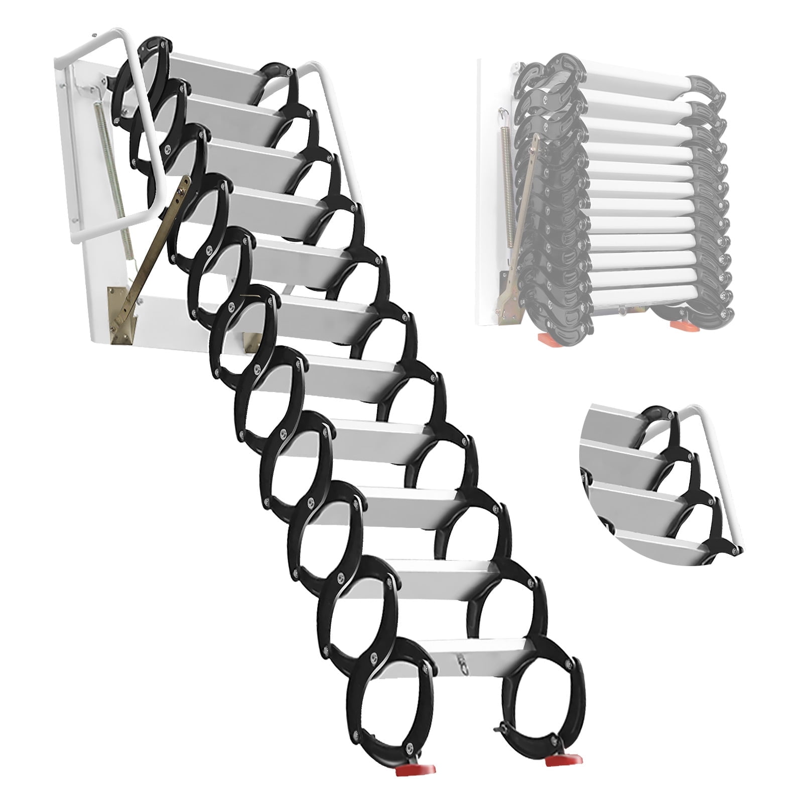 12-Step Al-Mg Alloy Wall-Mounted 10 FT Folding Telescoping Attic Ladder ...