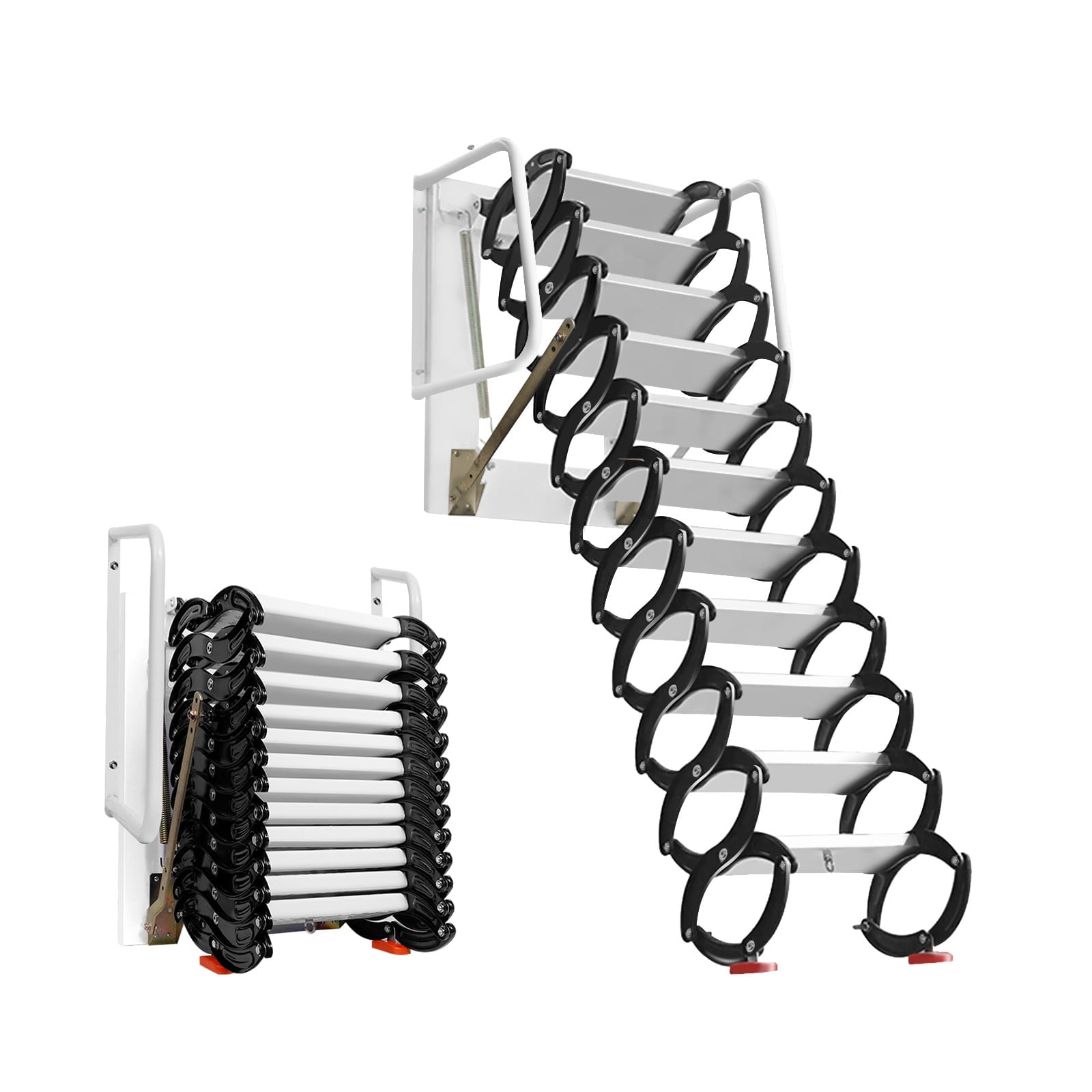 12-Step Al-Mg Alloy Wall-Mounted Folding Telescoping 10 FT Attic Ladder ...