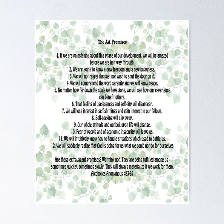 12 Step Promises Aa Big Book Poster- Unframed Poster | Wall Art ...