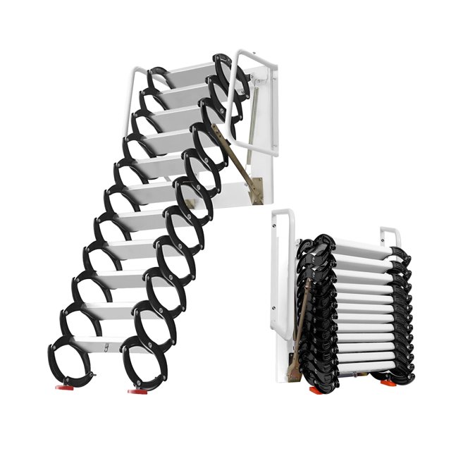 12-Step Wall-Mounted 10 FT Folding Telescoping Al-Mg Alloy Attic Ladder ...