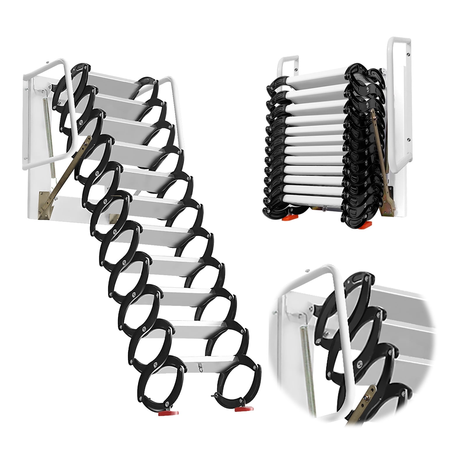 12-Step Wall-Mounted 10 FT Telescoping Folding Al-Mg Alloy Attic Ladder ...
