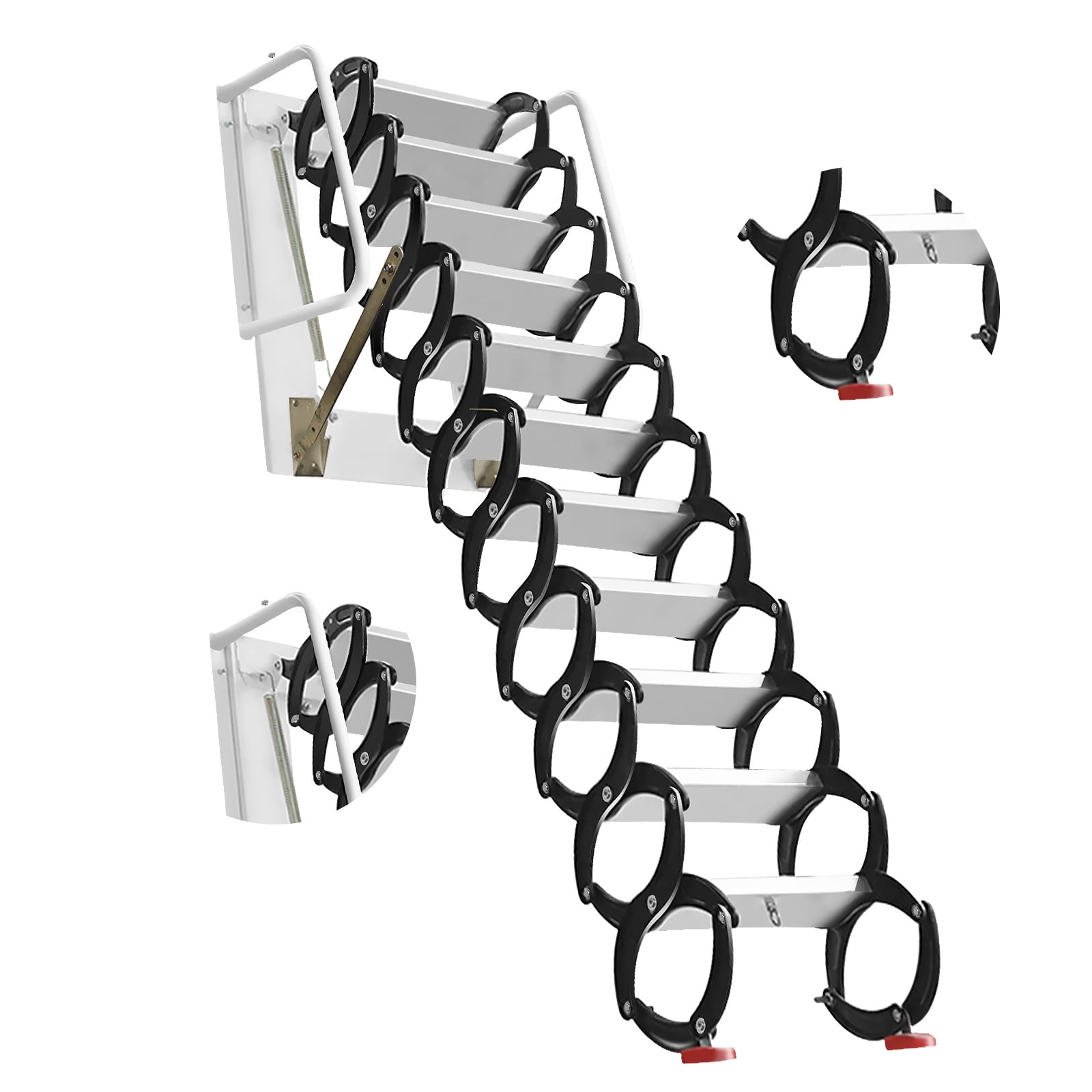 12-Step Wall-Mounted Folding Ladder Handrails, Telescoping, Anti-Slip ...