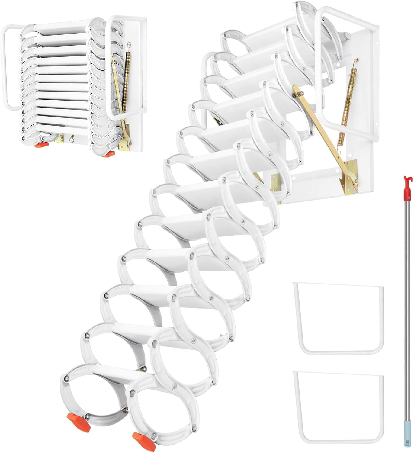 12-Step Wall-Mounted Folding Stairs with Armrests, Retractable Ladder ...