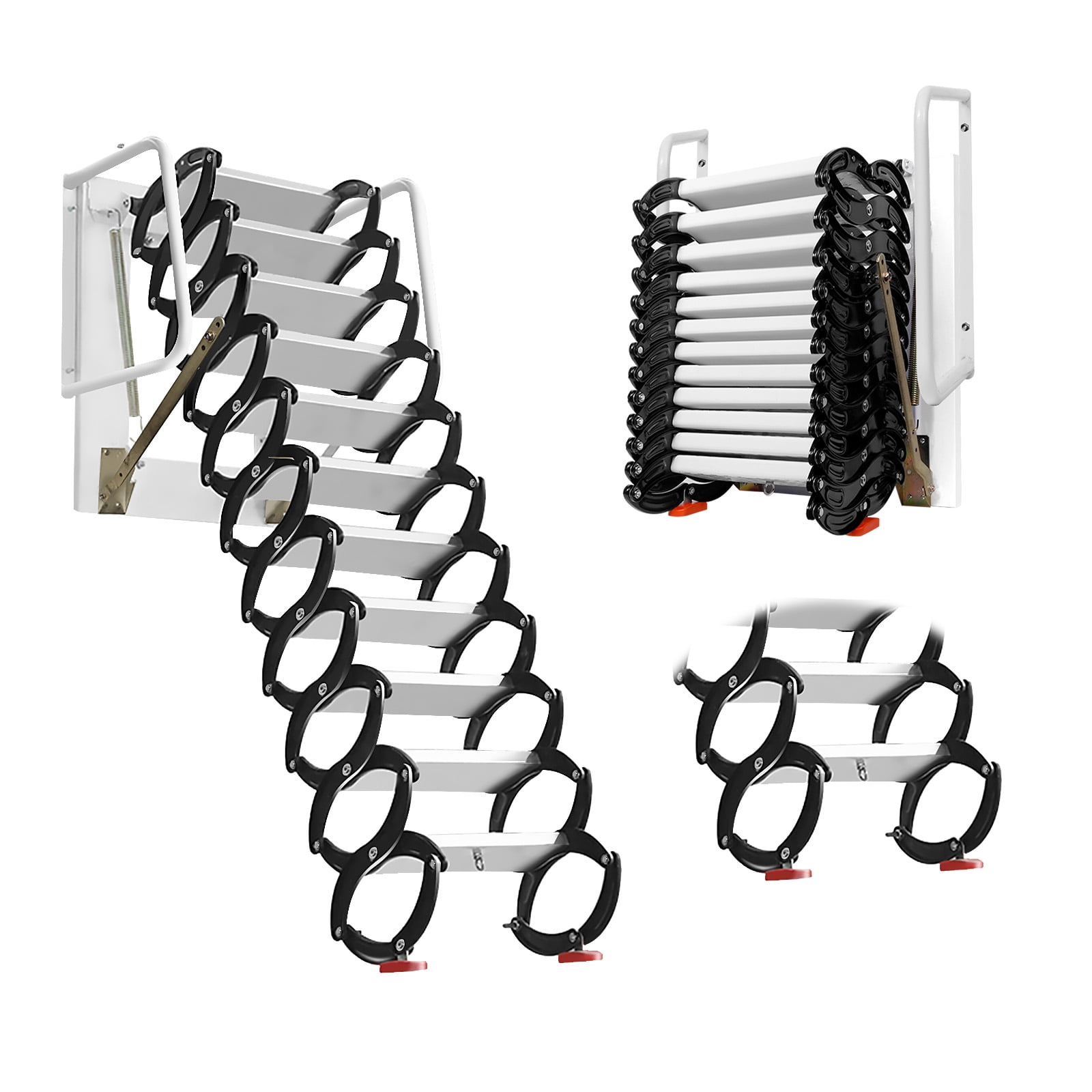 12-Step Wall-Mounted Folding Telescoping Attic Ladder, Al-Mg Alloy 10 ...