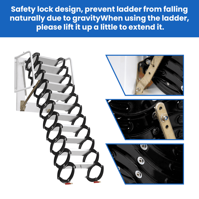 12-Step Wall Mounted Ladder with Telescopic Handrails Aluminum ...