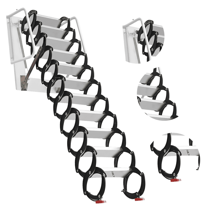 12 Steps Attic Access Ladder, Ti-Mg Alloy, 660lbs Capacity, Foldable ...