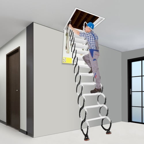 12 Steps Attic Ladder Pull Down Folding Attic Stairs Hidden Ceiling ...