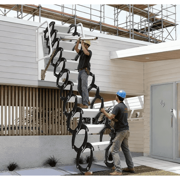 12 Steps Attic Stairs, 1500 LBS Wall Mounted Folding Loft Ladder ...