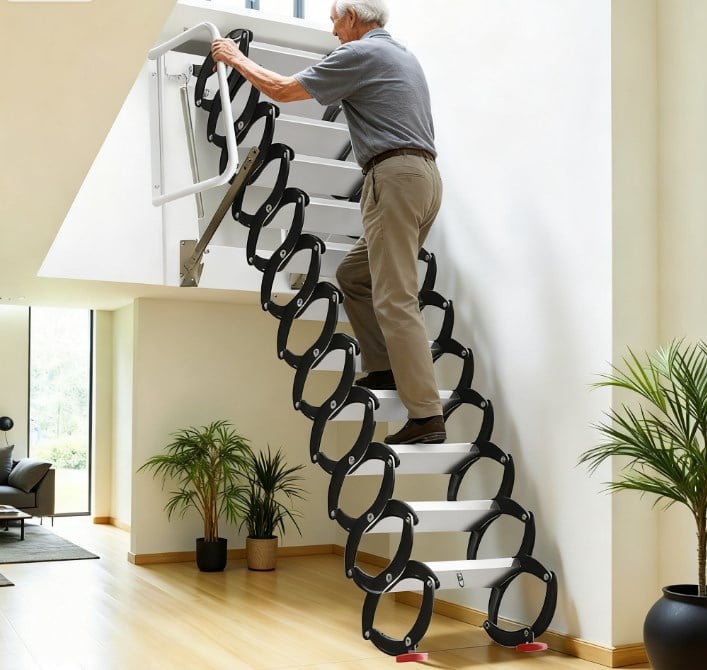 12 Steps Attic Stairs,1350lb Wall Mounted Folding Loft Ladder ...
