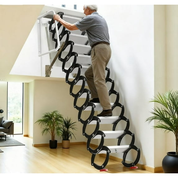 12 Steps Attic Stairs,Wall Mounted Folding Loft Ladder,Retractable ...