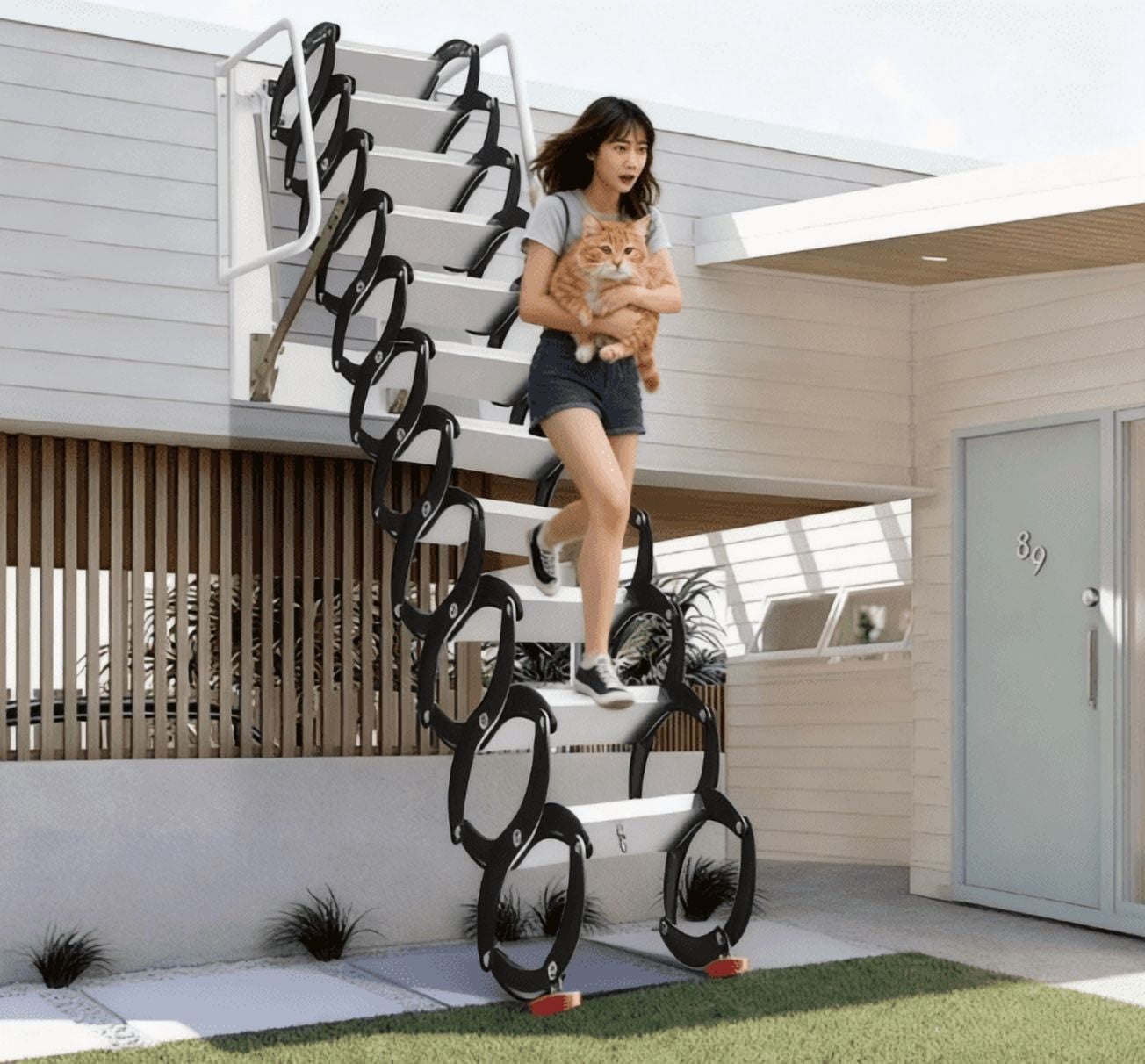 12 Steps Attic Stairs,Wall Mounted Folding Loft Ladder,Retractable ...