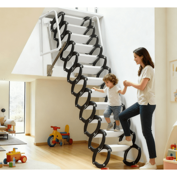 12 Steps Attic Stairs,Wall Mounted Folding Loft Ladder,Retractable ...