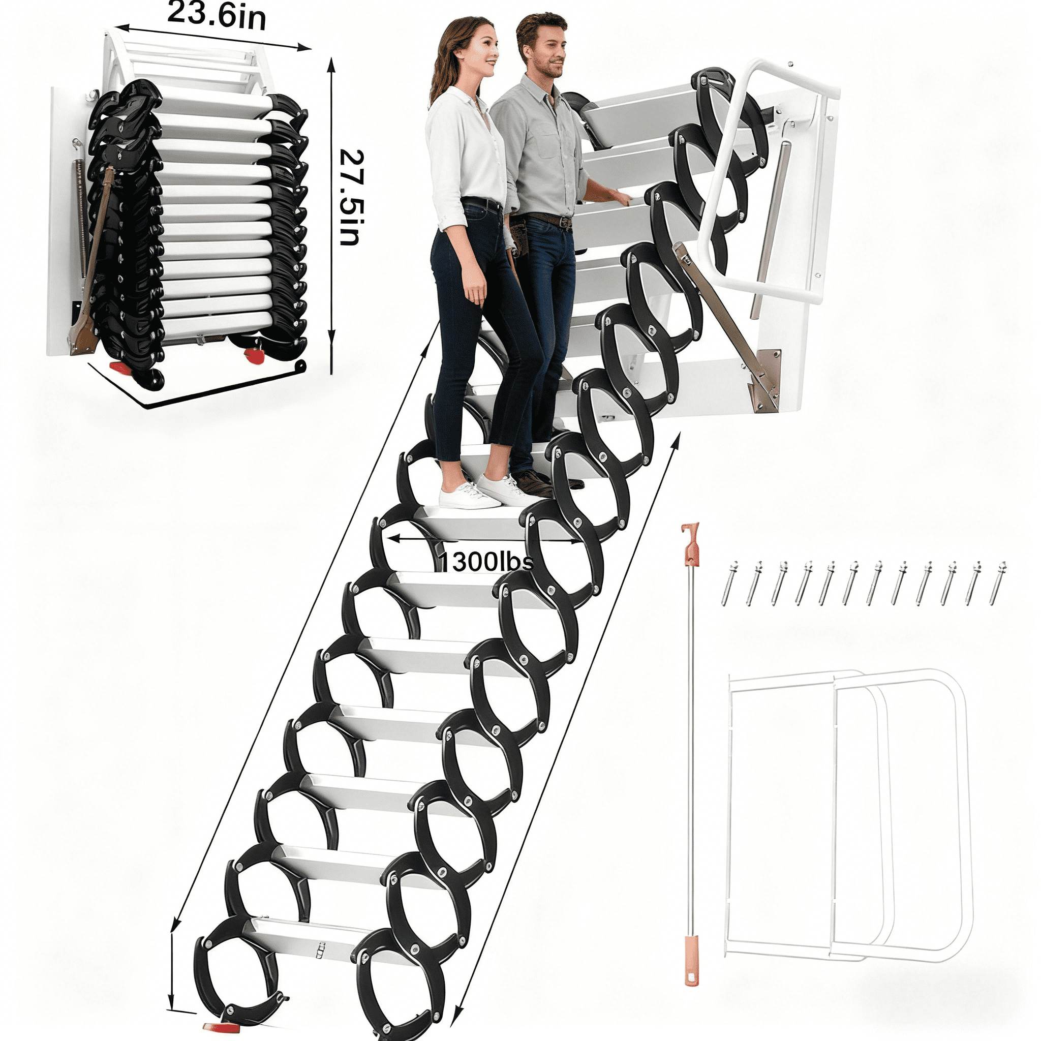 12 Steps Attic Stairs,Wall Mounted Folding Loft Ladder,Retractable ...