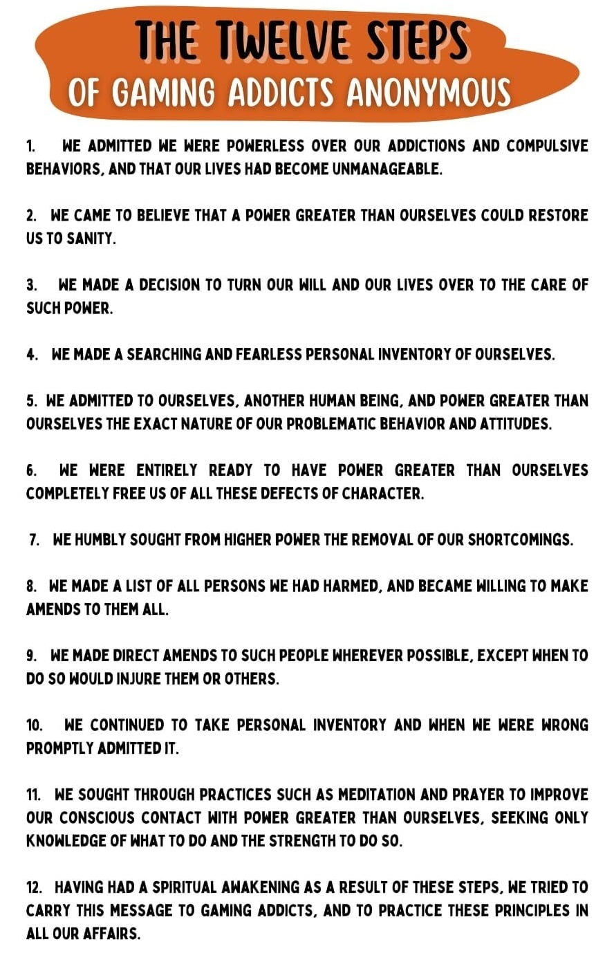 The 12 Steps of of GAA Gaming Addicts Anonymous Poster for Addiction ...