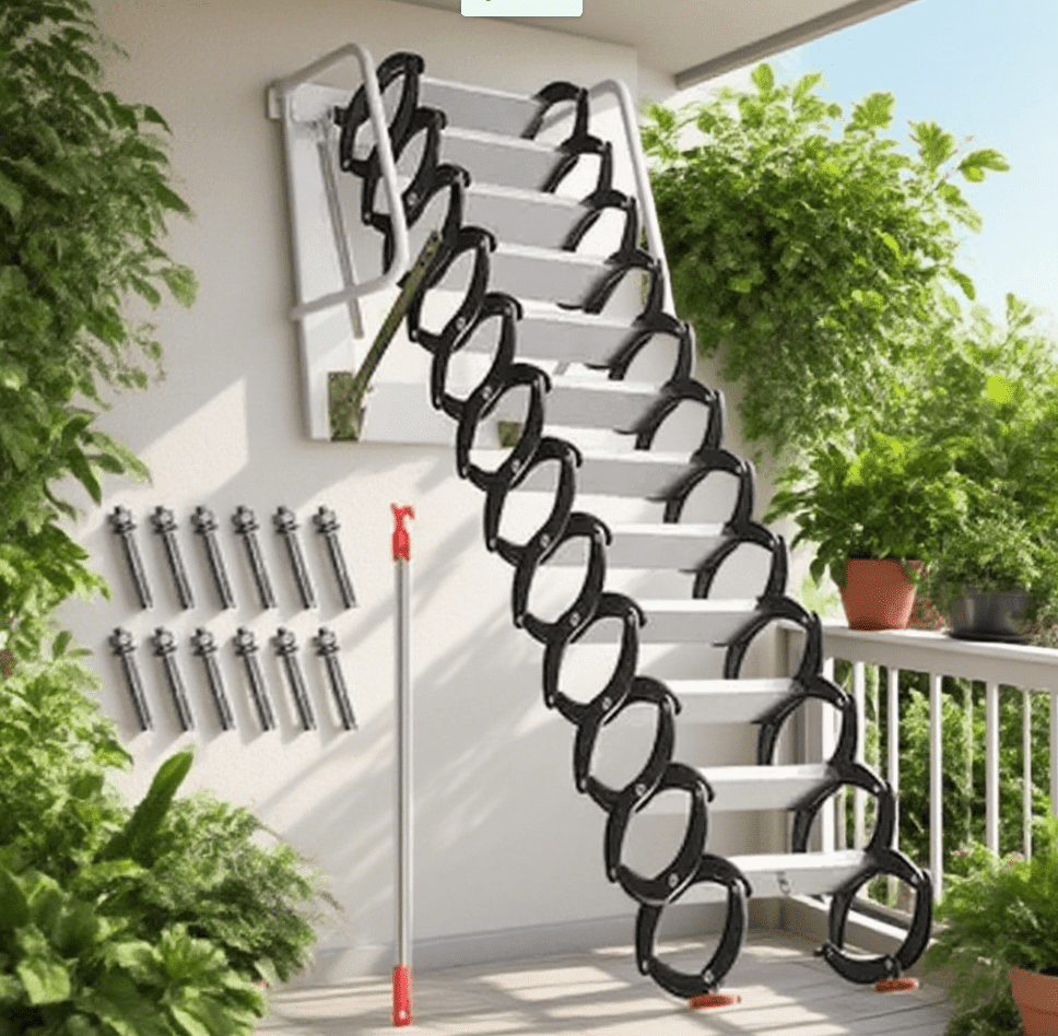 12 Steps Iron Attic Stairs,Wall Mounted Folding Loft Ladder,Retractable ...