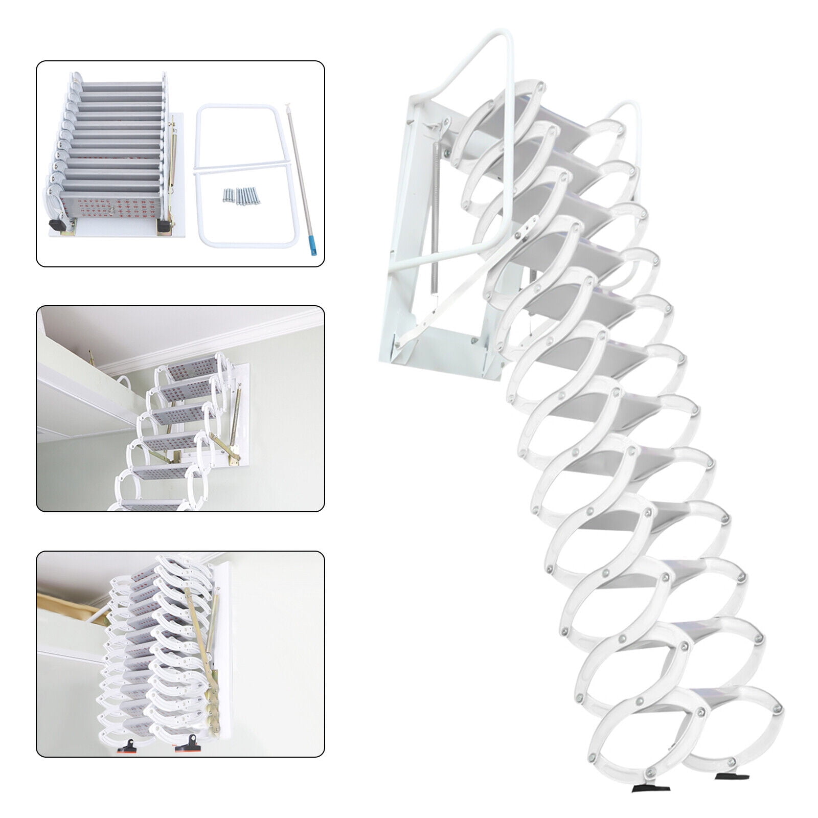 Aluminum 12.5ft Wall Mounted Folding Loft Stairs, 12 Steps Telescoping ...