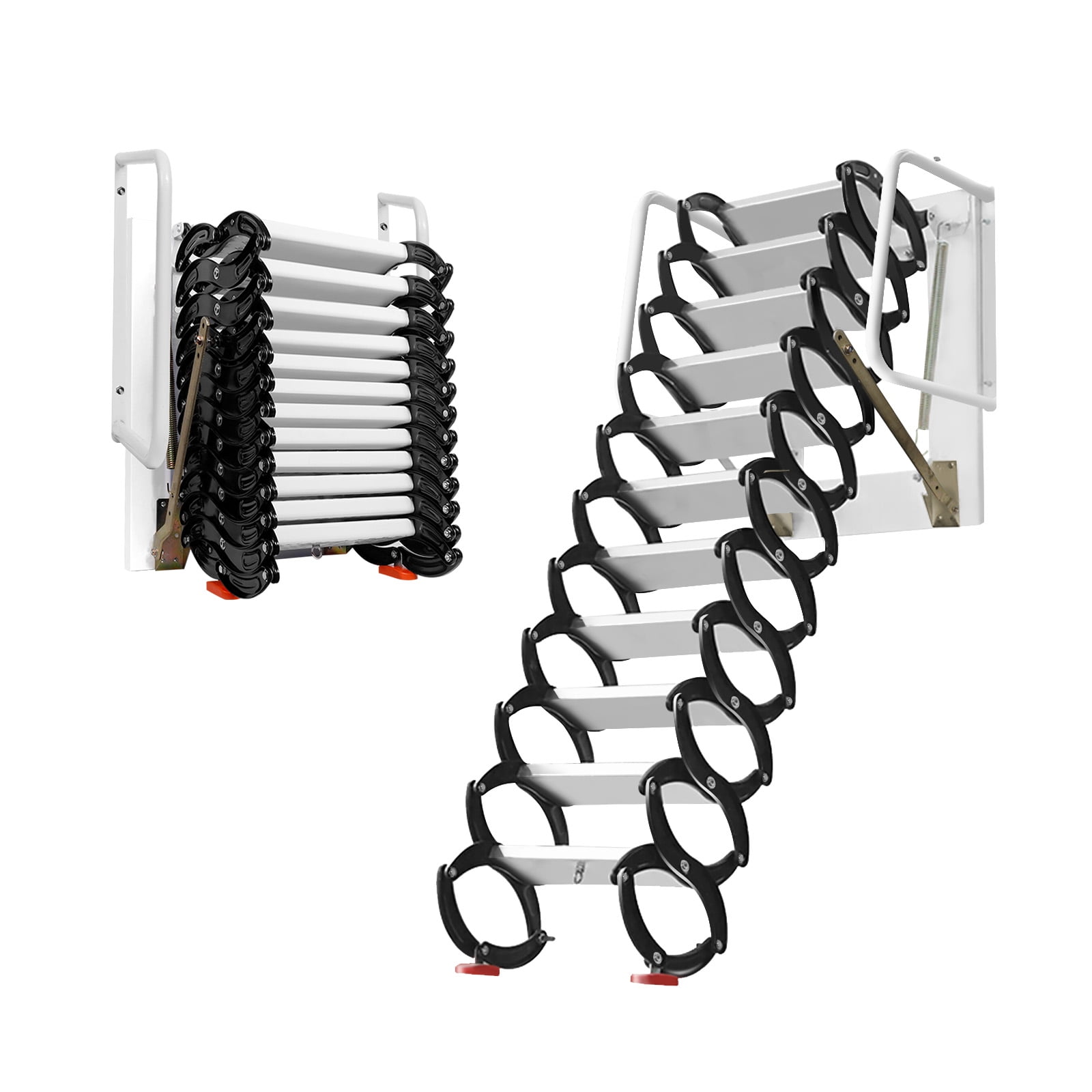 12-Steps Wall-Mounted Collapsible Stairs, 660LBS Folding Ladder with ...