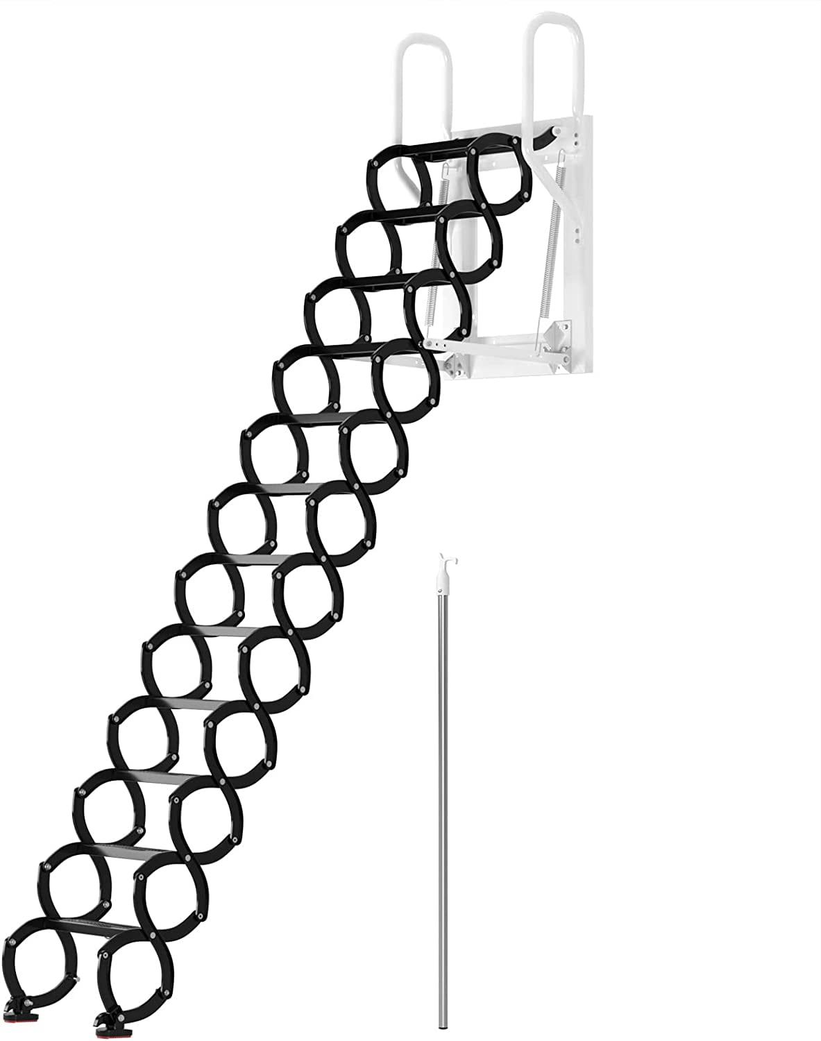 12 Steps Wall Mounted Folding Ladder, Black Loft Attic Stairs,Pull Down ...