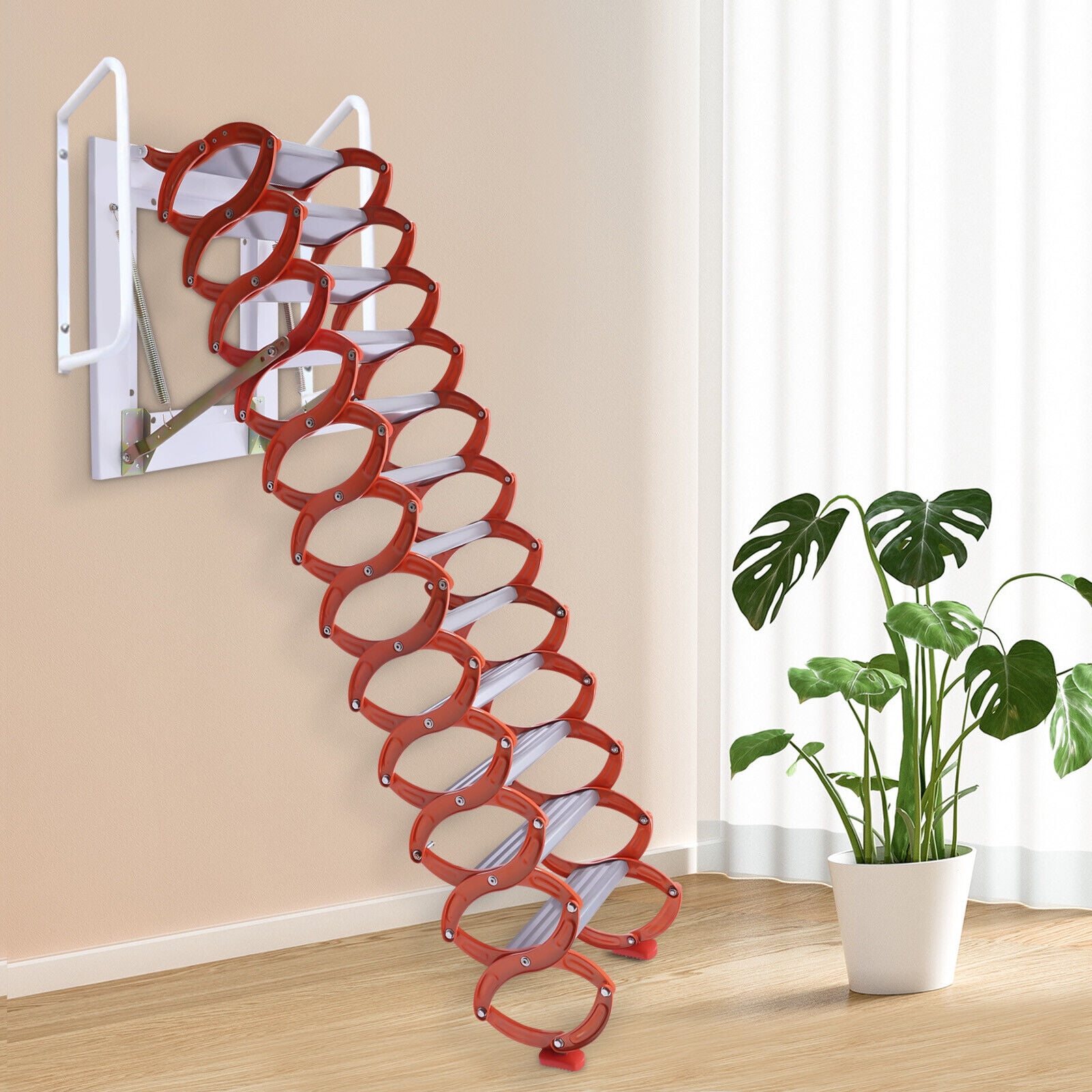12 Steps Wall Mounted Folding Stairs with Armrests 400kg/880LBS Load ...