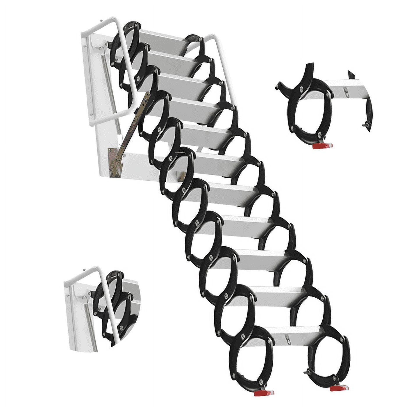 12 Steps Wall-Mounted Ladder, 15.7x5.5in Treads, with Pull Down System ...