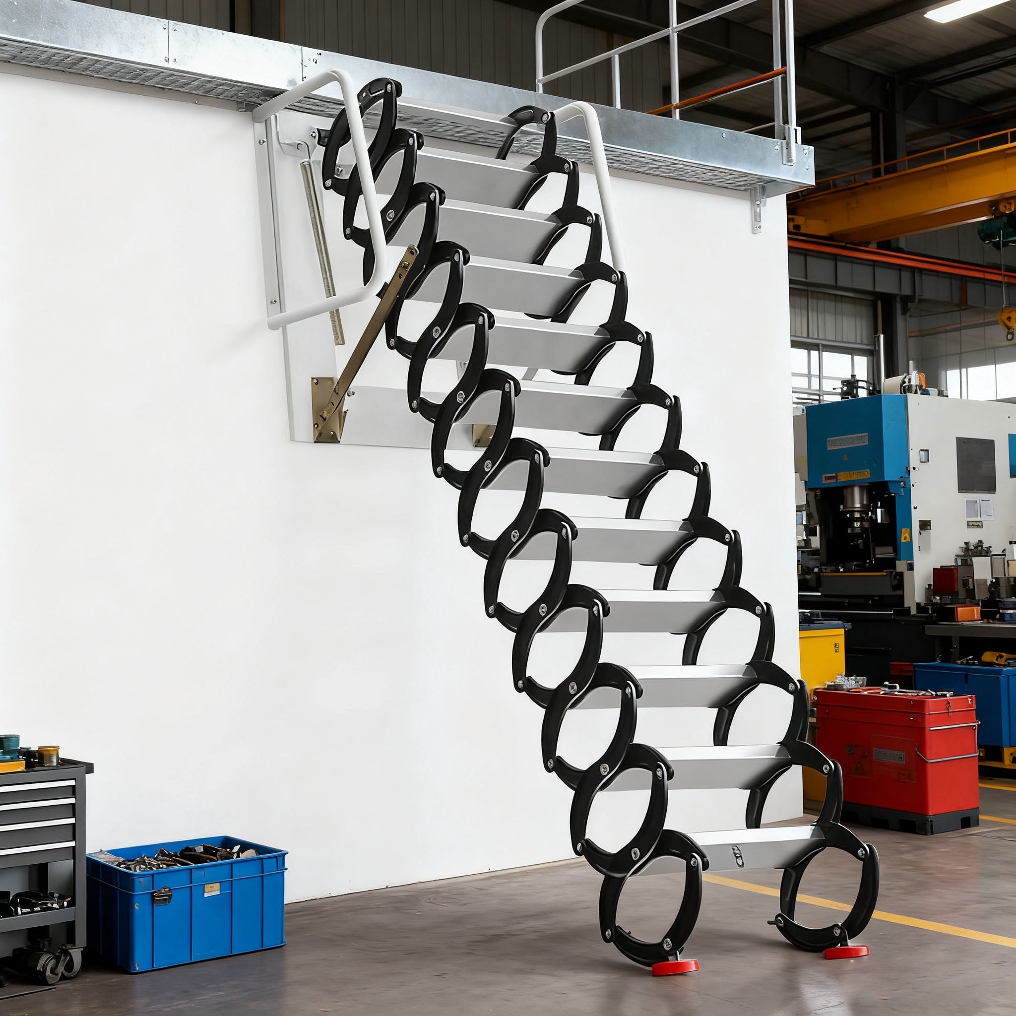 12 Steps Wall Mounted Pull Down Attic Stairs, 1102LBS Aluminum ...