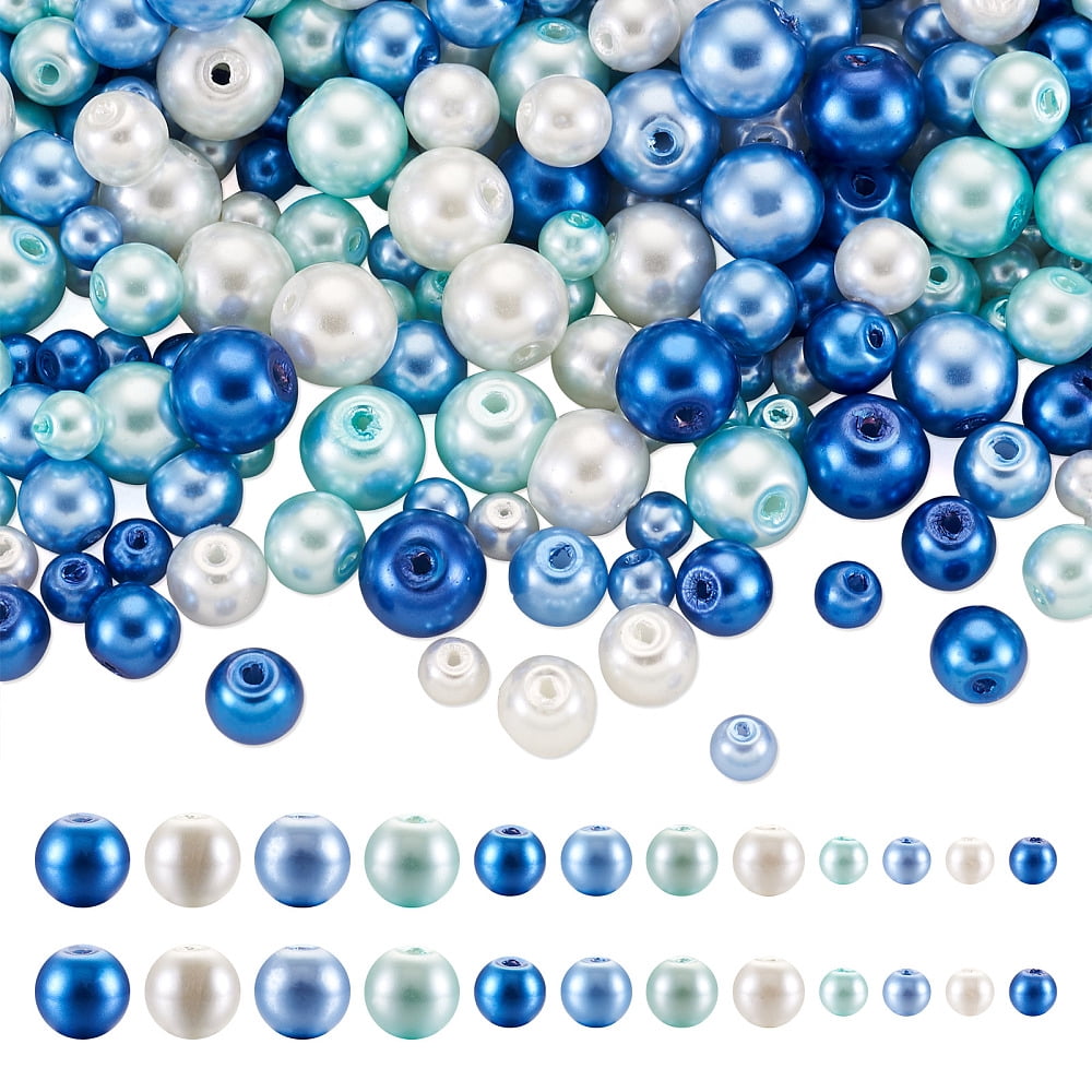 12 Strands 12 Style Baking Paint Pearlized Glass Pearl Round Bead ...