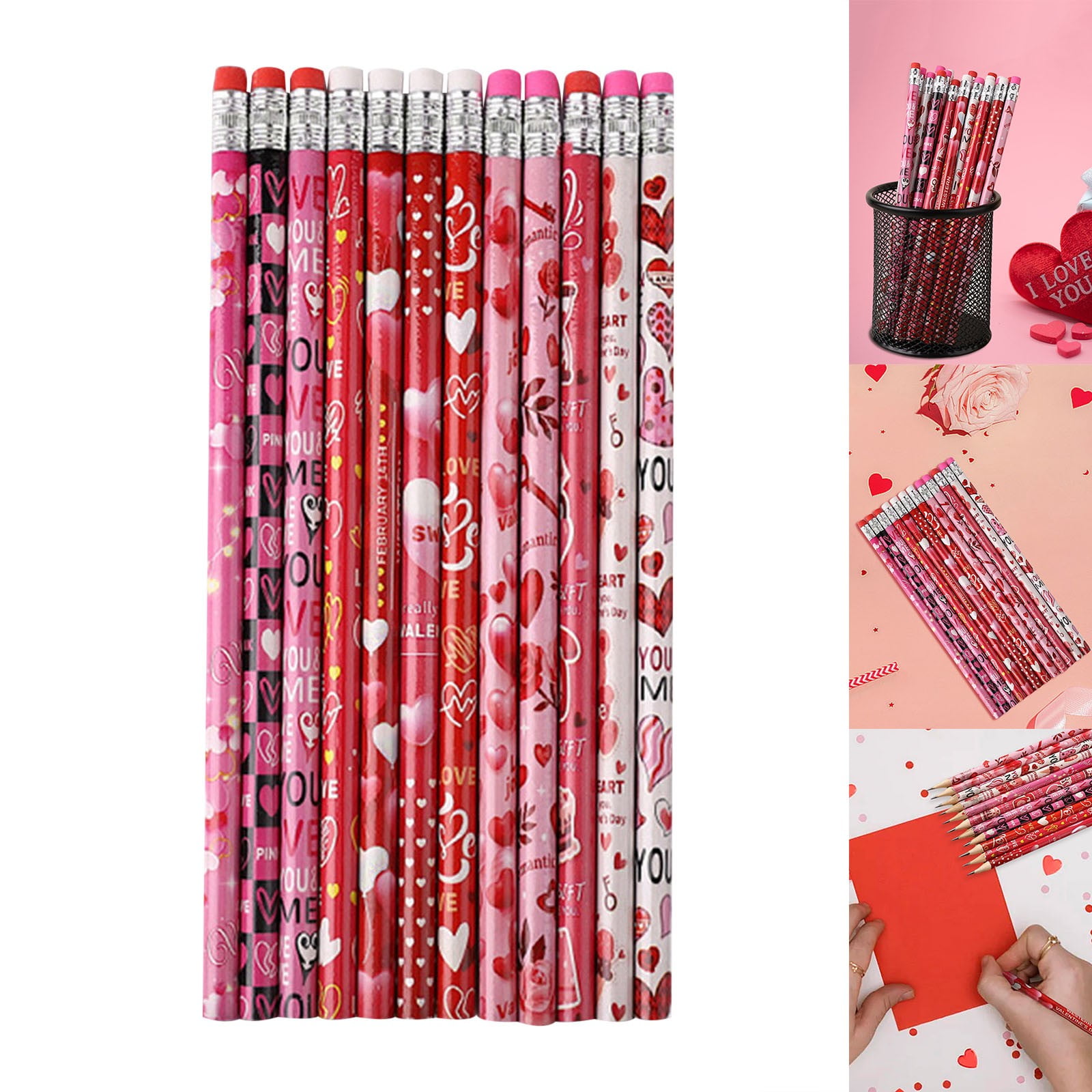 12 Style Valentines Pencils Valentine's Day Pencils Bulk Holiday ...