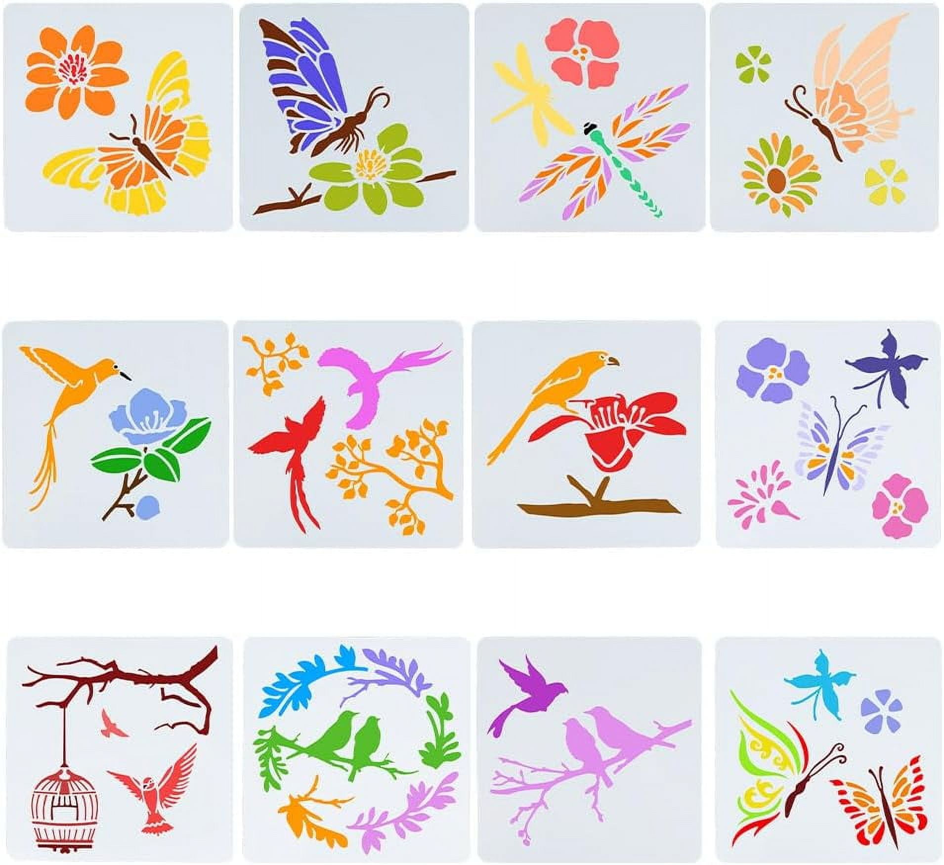 12 Styles 20x20cm Bird Tree Branches Stencil Flower Butterfly Templates ...