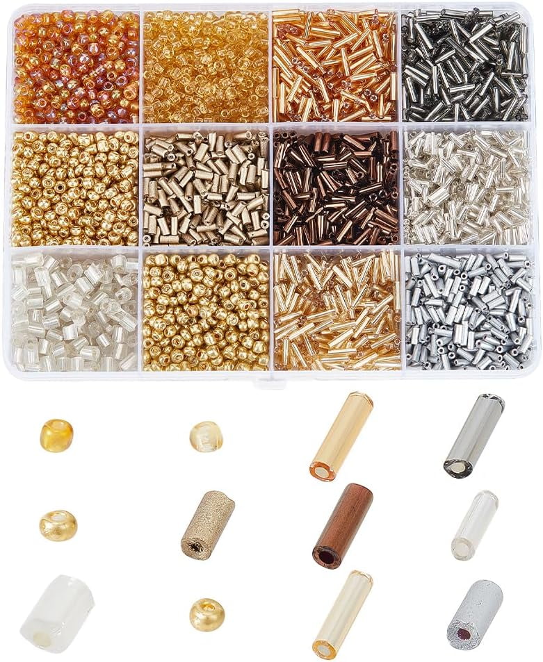 12 Styles 2829 Pcs Glass Bugle Beads Mixed Color Seed Beads Round Long ...