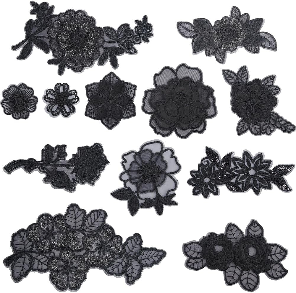 12 Styles 3D Flower Patches Fabric Embroidery Floral Blossom Sew on ...