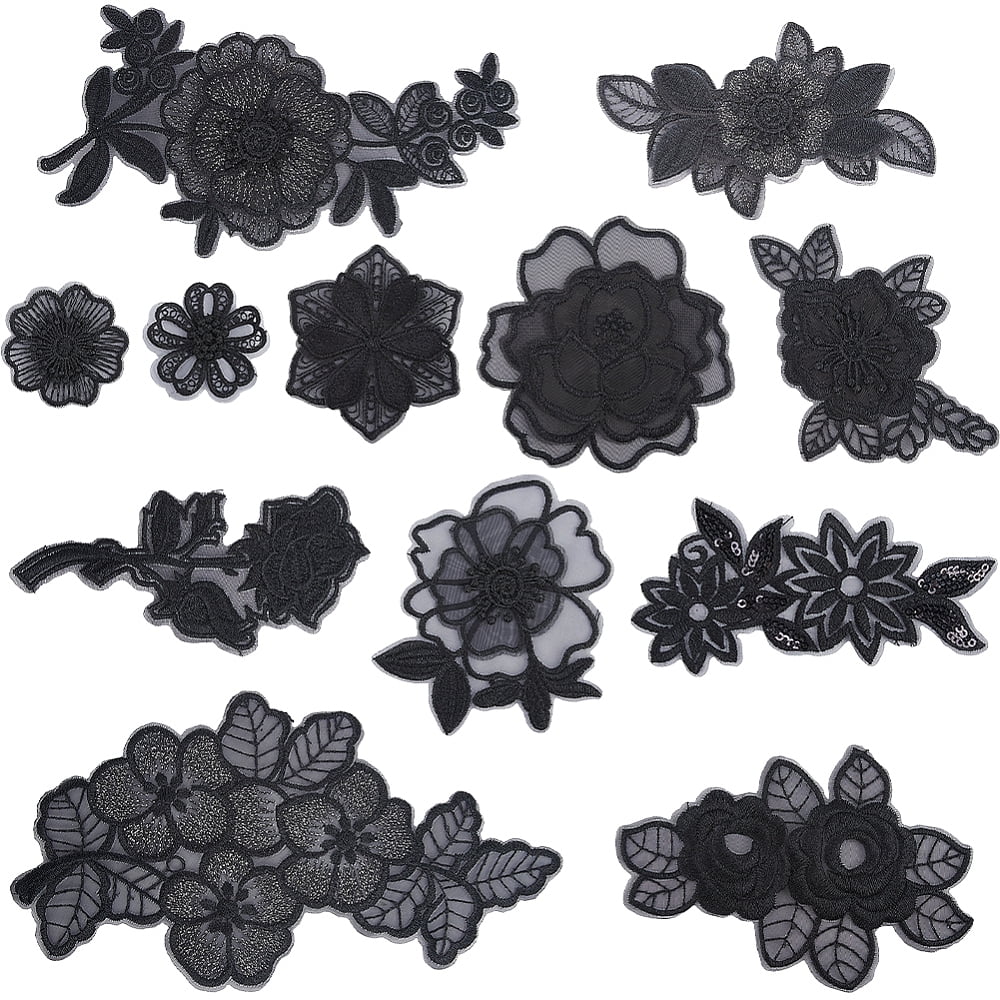 12 Styles 3D Flower Patches Fabric Embroidery Floral Blossom Sew on ...