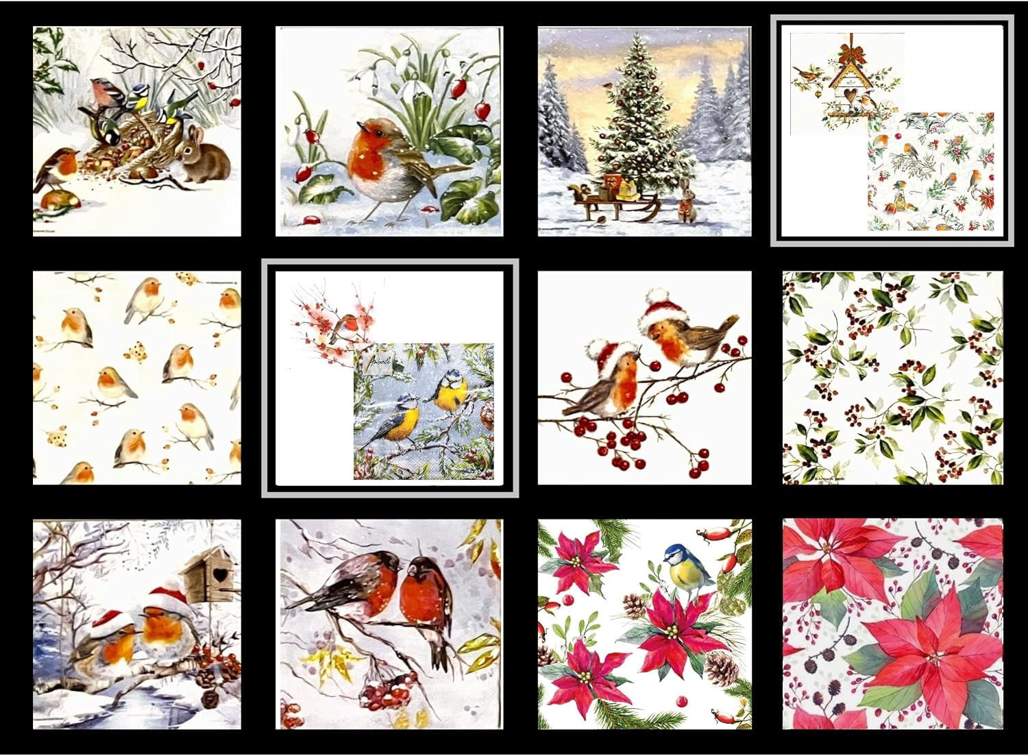 12 Styles Assorted Christmas Napkins for Decoupage - Variety of Winter ...