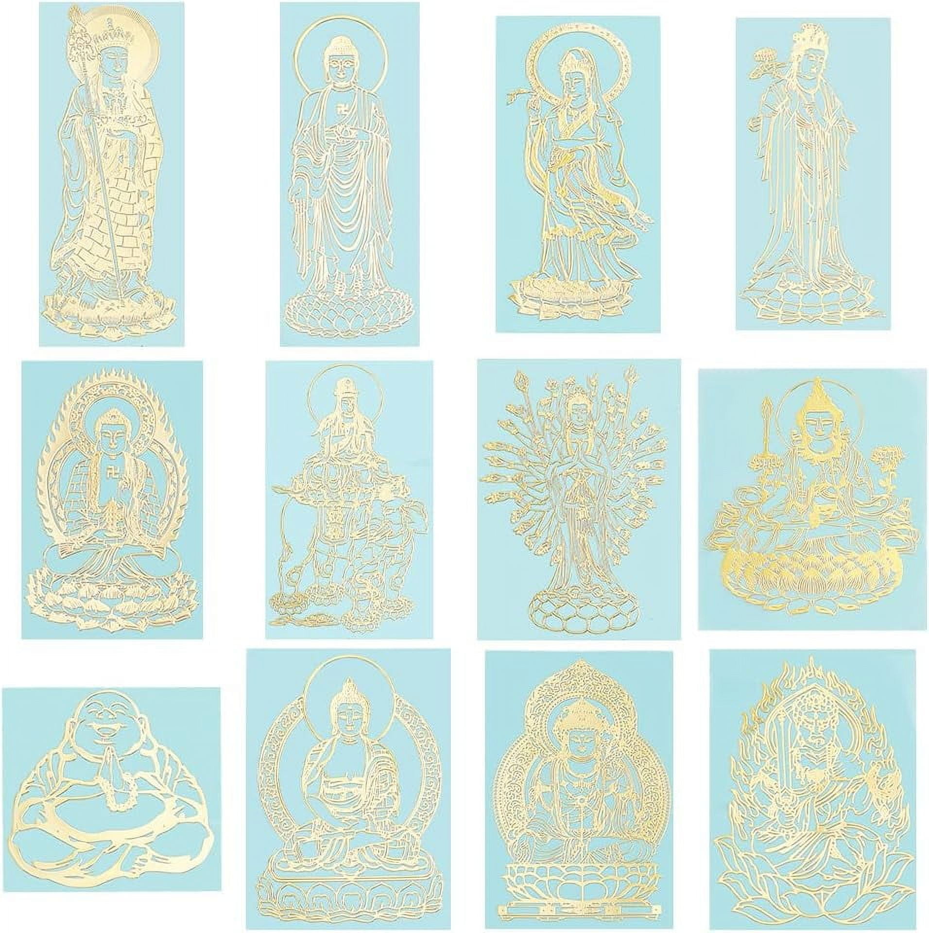 12 Styles Buddhist Theme Alloy Stickers Buddha Stickers Self Adhesive ...