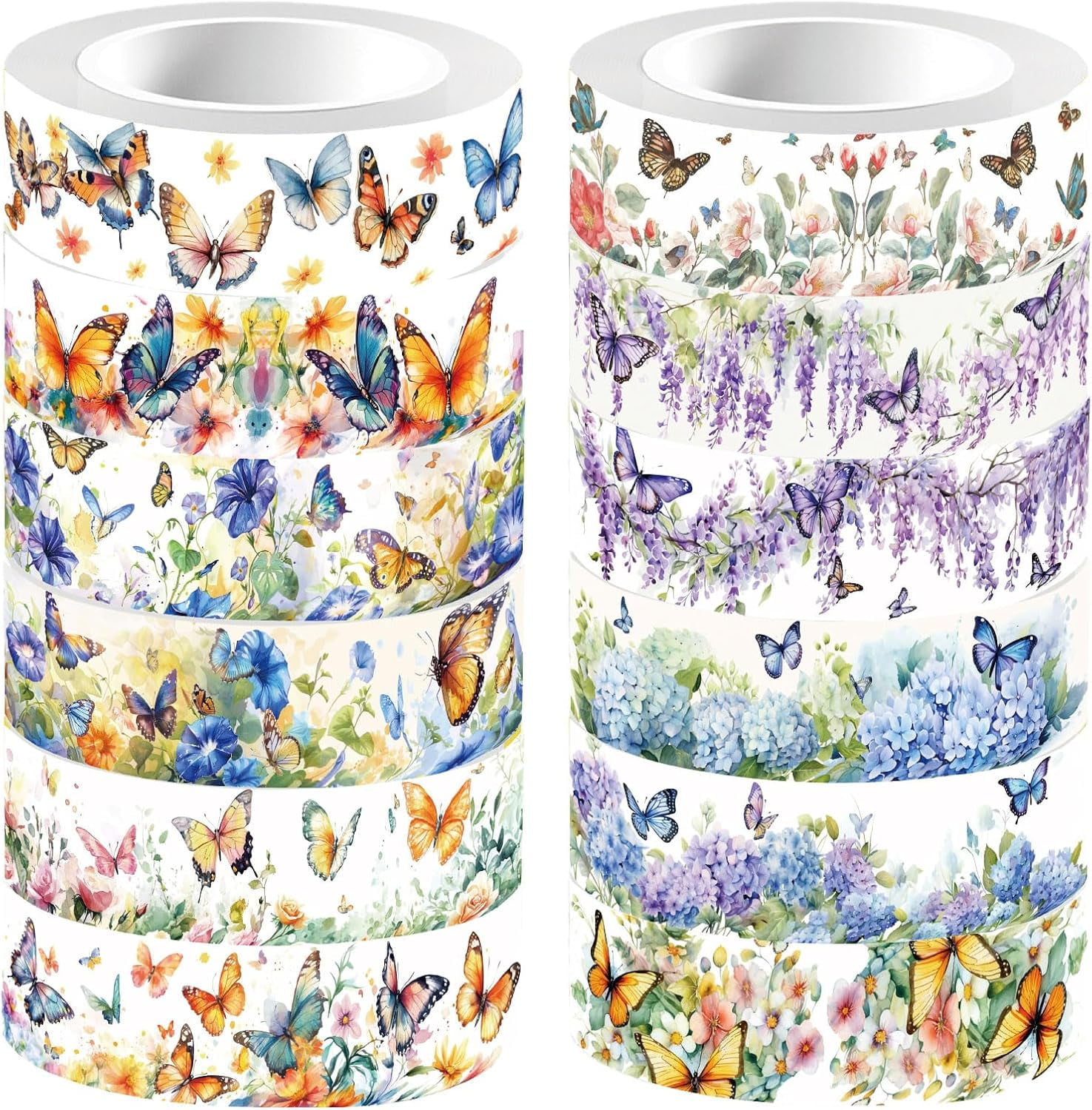 12 Styles Butterfly Masking Tape Journal Tape 16.4FT Spring Flower ...