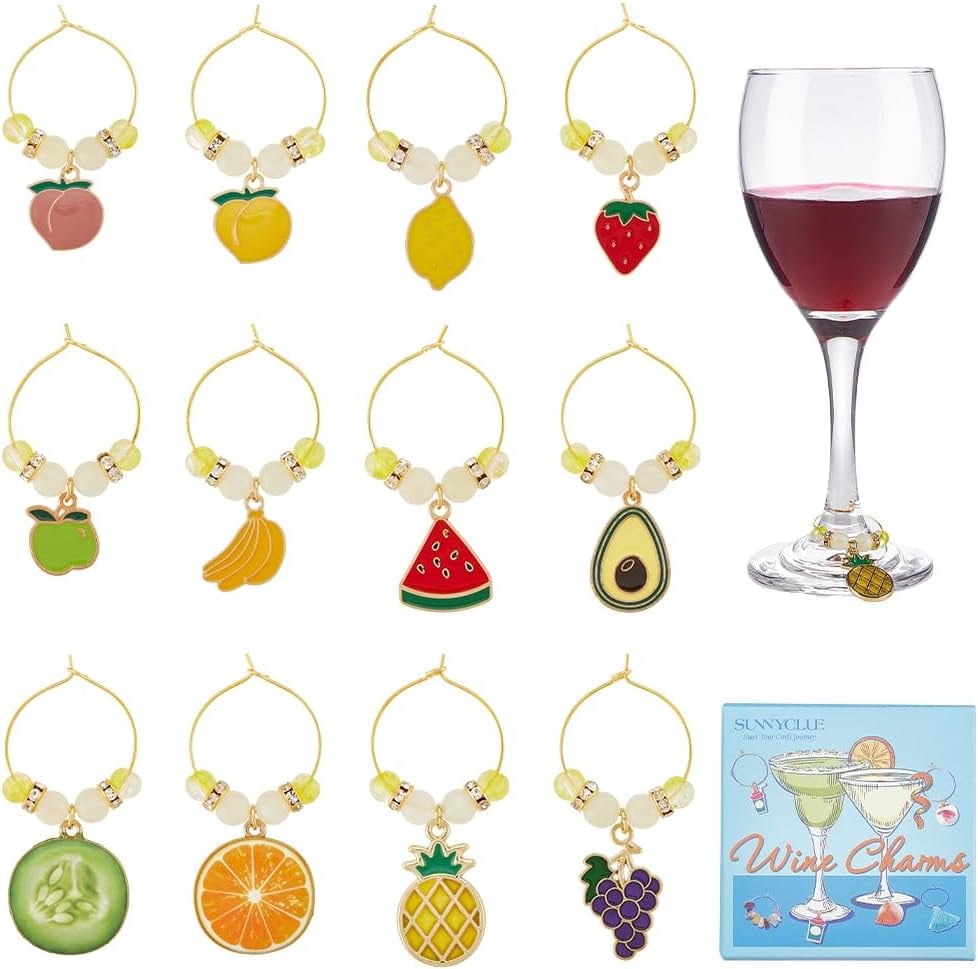 12 Styles Fruit Wine Glass Charms Drink Tag Charms Bulk Alloy Enamel ...
