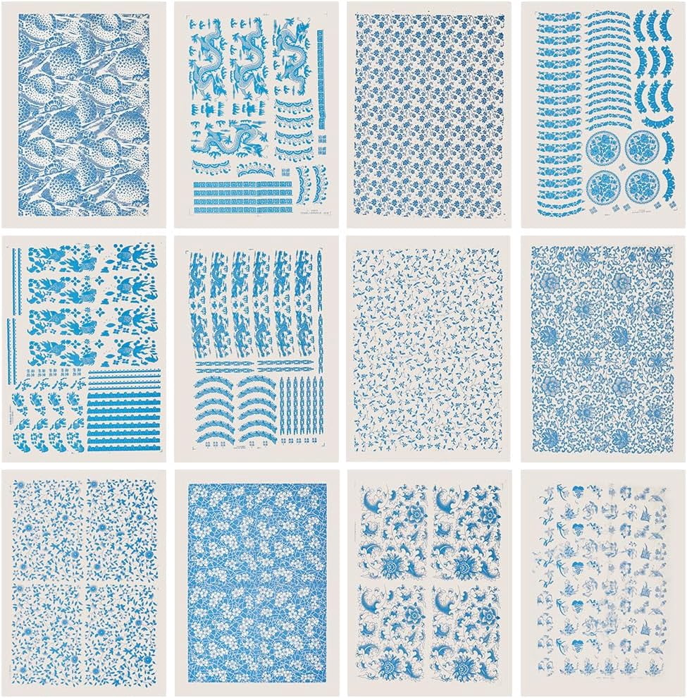 12 Styles Pottery Ceramics Clay Transfer Paper 21x15Inch Blue and White ...