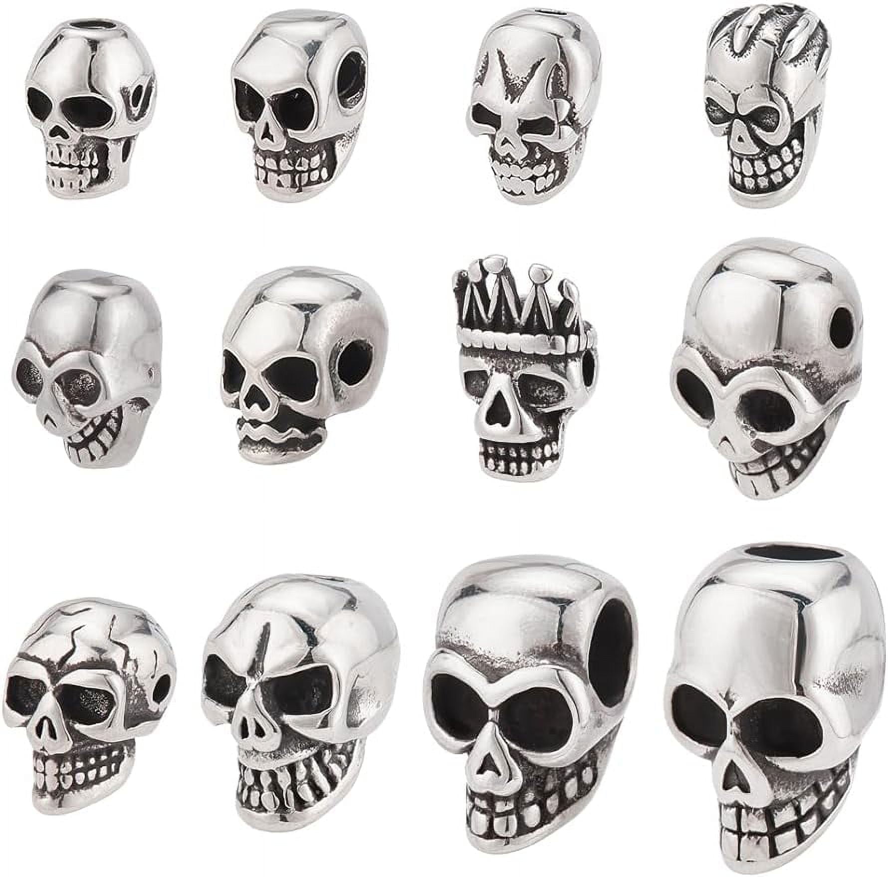12 Styles Skull Beads 12pcs Stainless Steel Skeleton Head Bead Charms ...