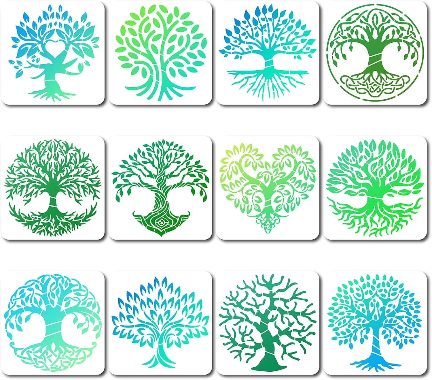 12 Styles Tree of Life Stencil Branch Painting Stencils Reusable Tree ...
