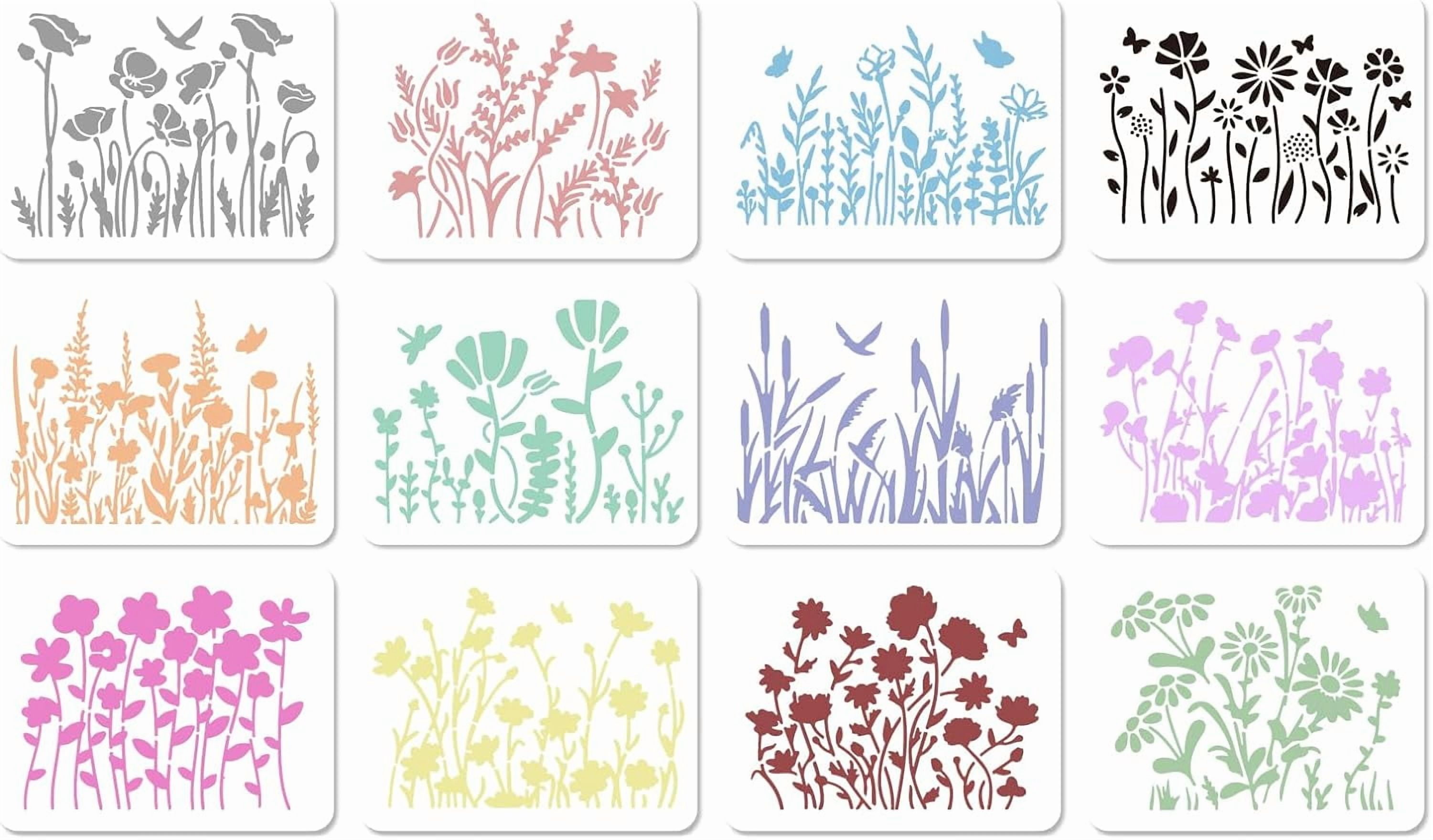 12 Styles Wildflower Stencils Plastic Hydrangea Lily Flower Stencil ...