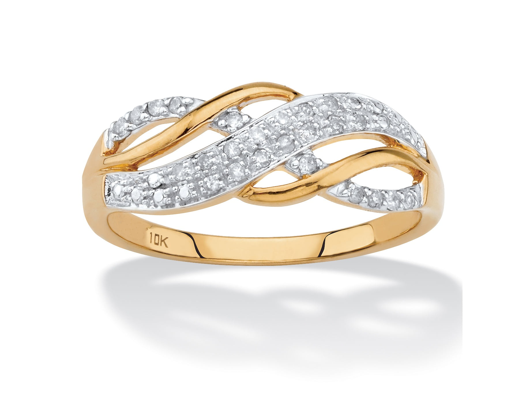 .12 TCW Round Diamond Solid 10k Yellow Gold Infinity Crossover Ring ...