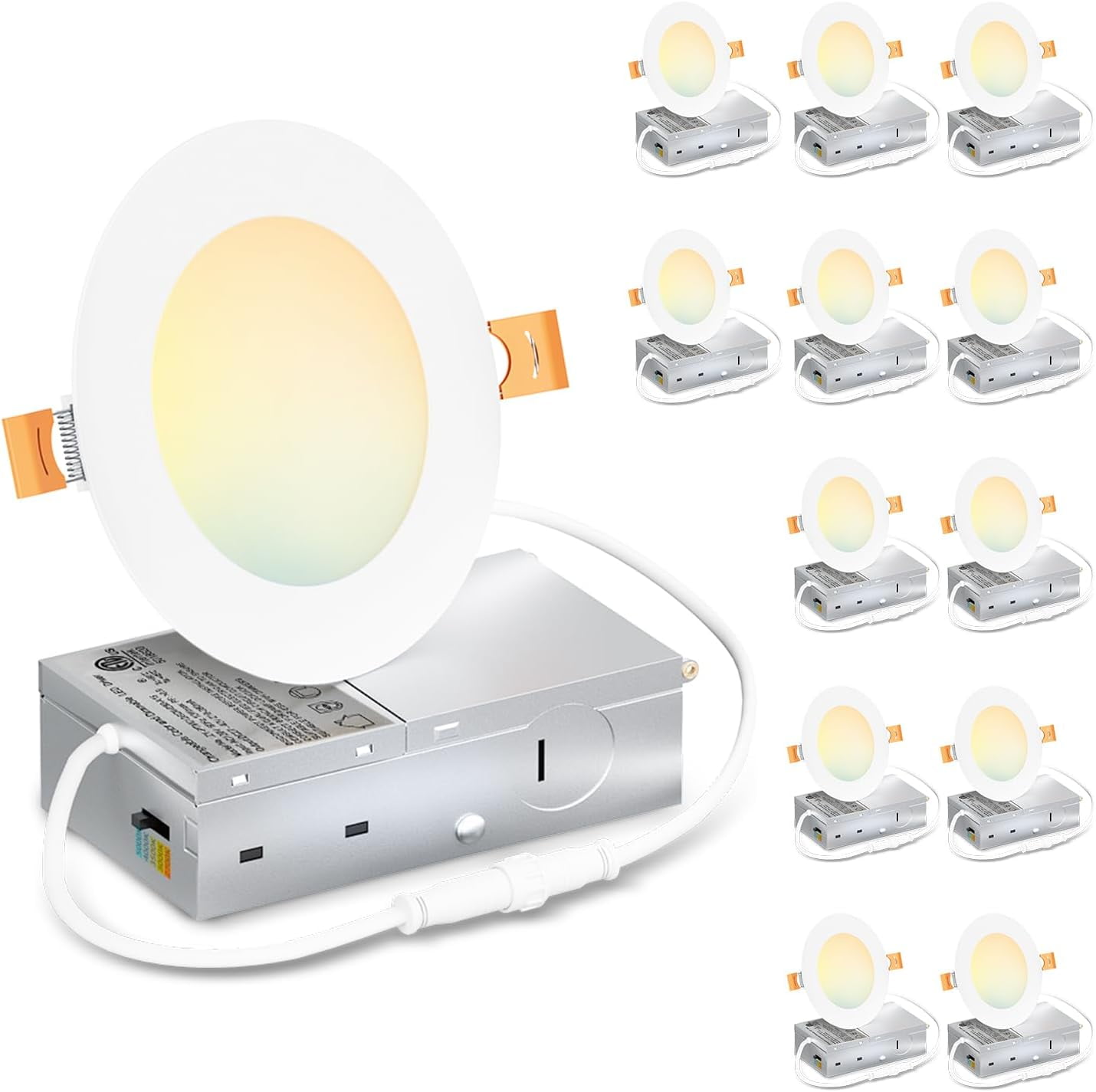 12 -Thin Recessed Lighting 4 Inch with Junction Box, 800LM 2700K-5000K ...