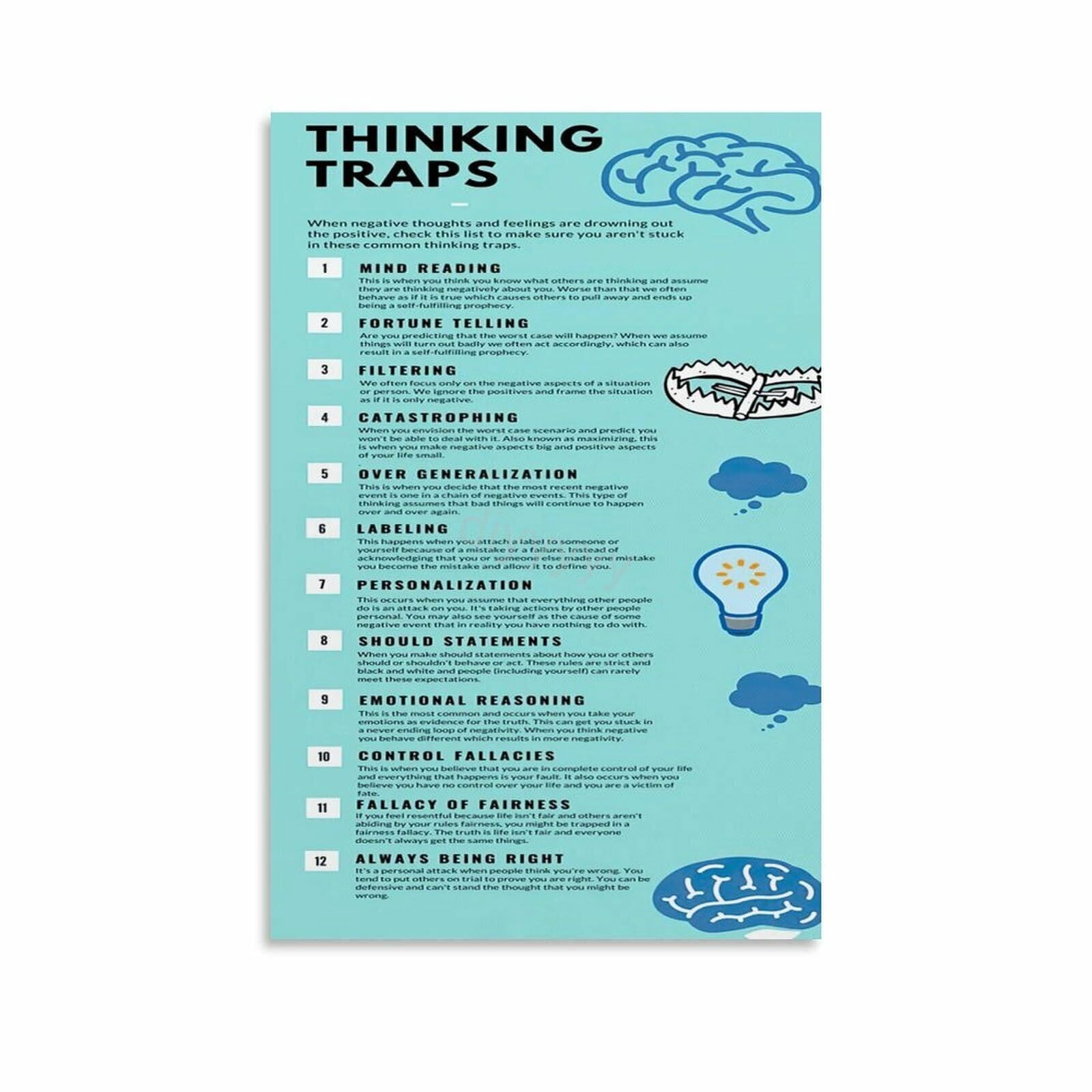 12 Thinking Traps Poster - Psychological Education (3) Canvas Painting ...