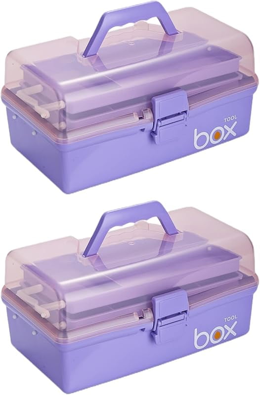 12'' Three-Layer Clear Plastic Storage Box with Handle, Craft Tool Box ...