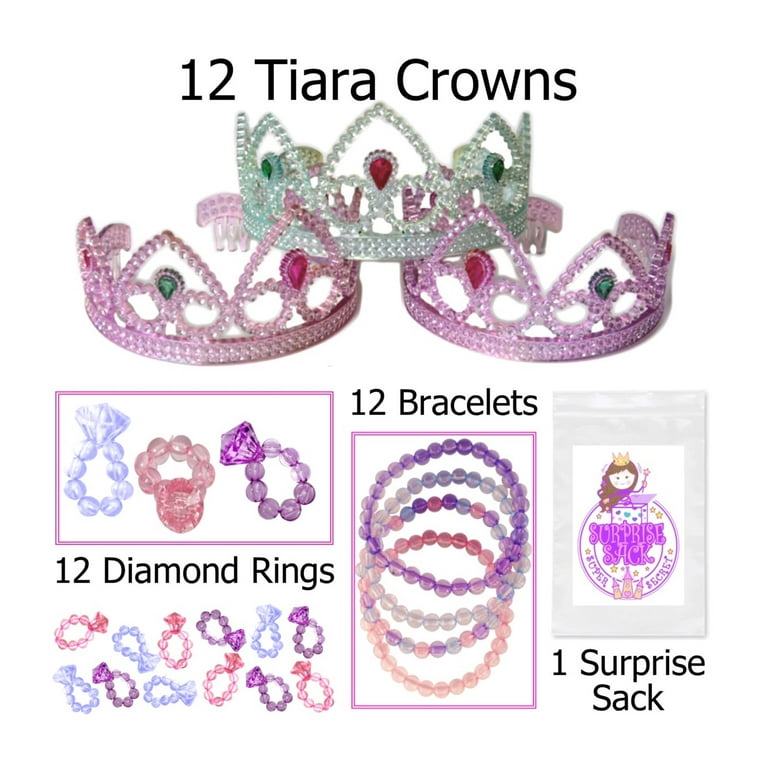 12 Tiaras Diamond Rings Jewel Bracelets More Girl s Princess Party Favor Pack Princess Birthday Party Favors Decorations Supplies