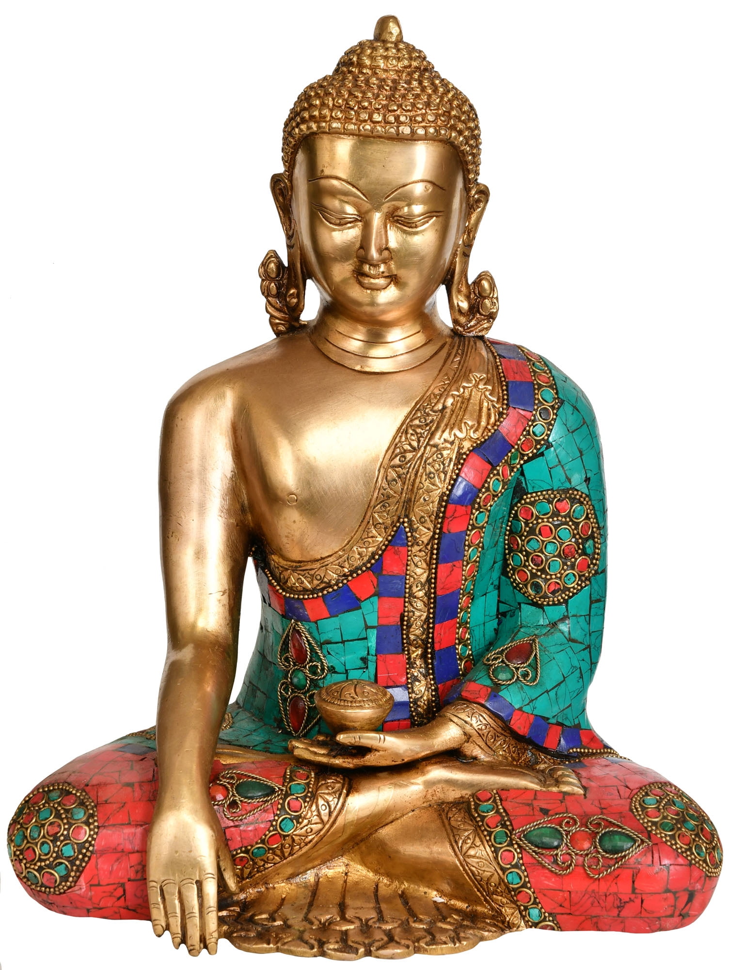 12" Tibetan Buddhist Deity Buddha in Mara Vijay Mudra In Brass ...